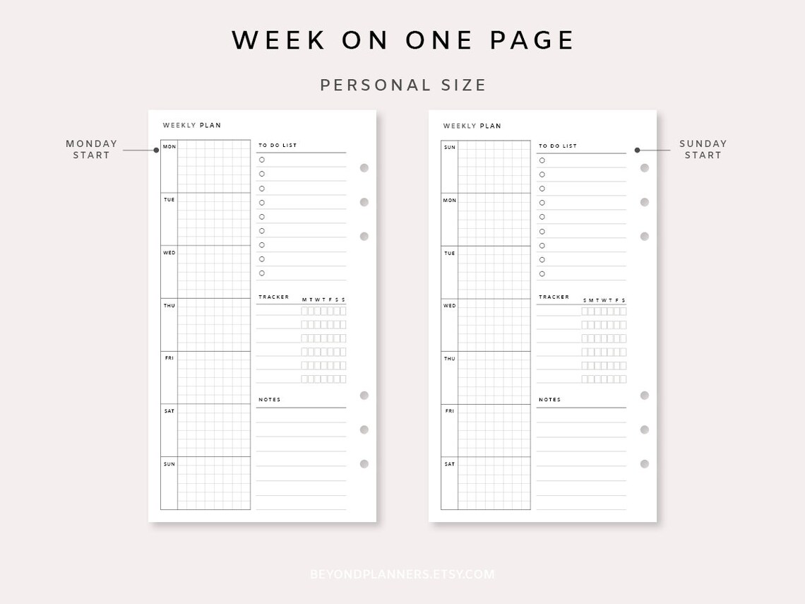 Weekly Planner Printable Personal Week on one page PDF | Etsy