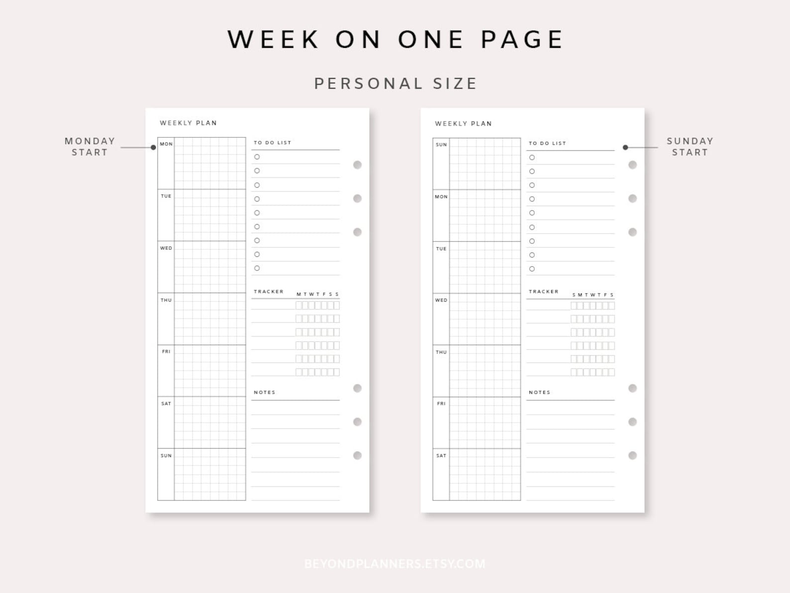 Weekly Planner Printable Personal Week on one page PDF | Etsy