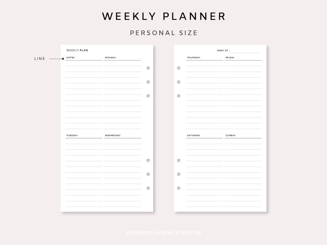Weekly Planner Printable Vertical Week on Two Pages Weekly Planner ...
