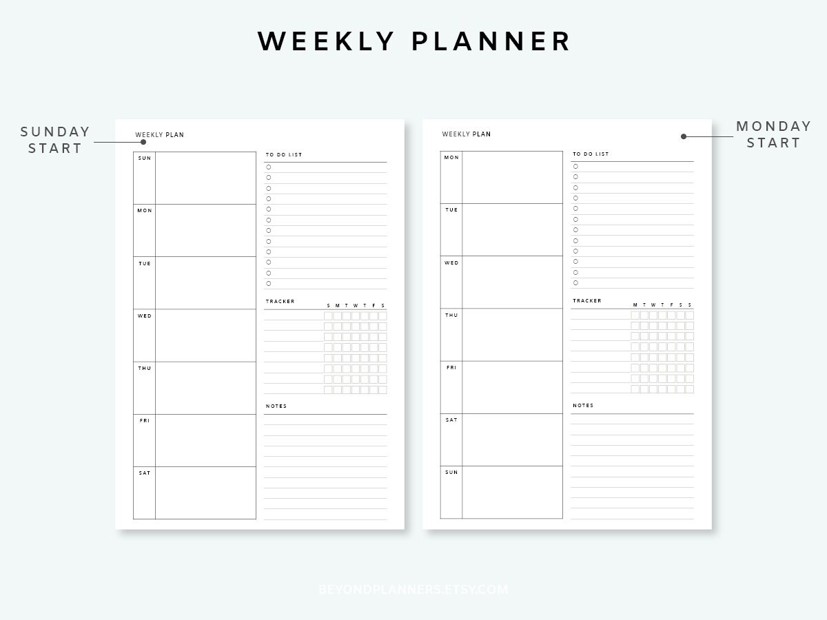 Weekly Planner Printable Week on One Page Weekly Agenda Weekly Tracker ...