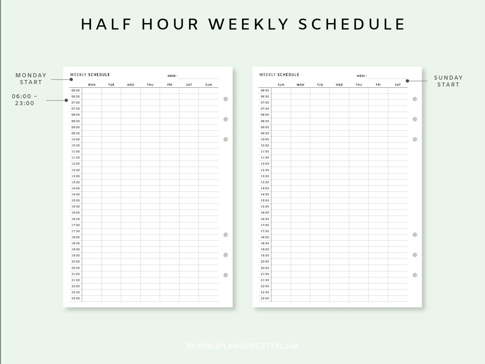 Half Hour Weekly Schedule Printable Half Hour Daily Schedule - Etsy