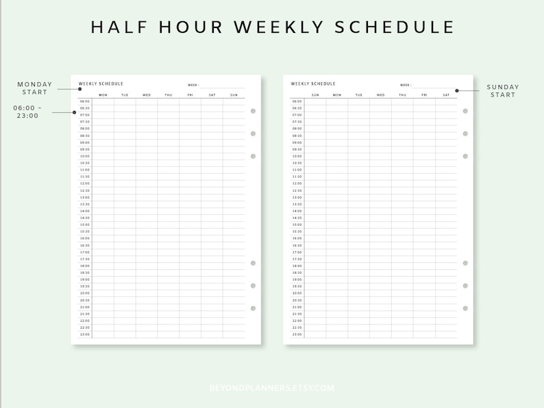 Half Hour Weekly Schedule Printable Half Hour Daily Schedule - Etsy