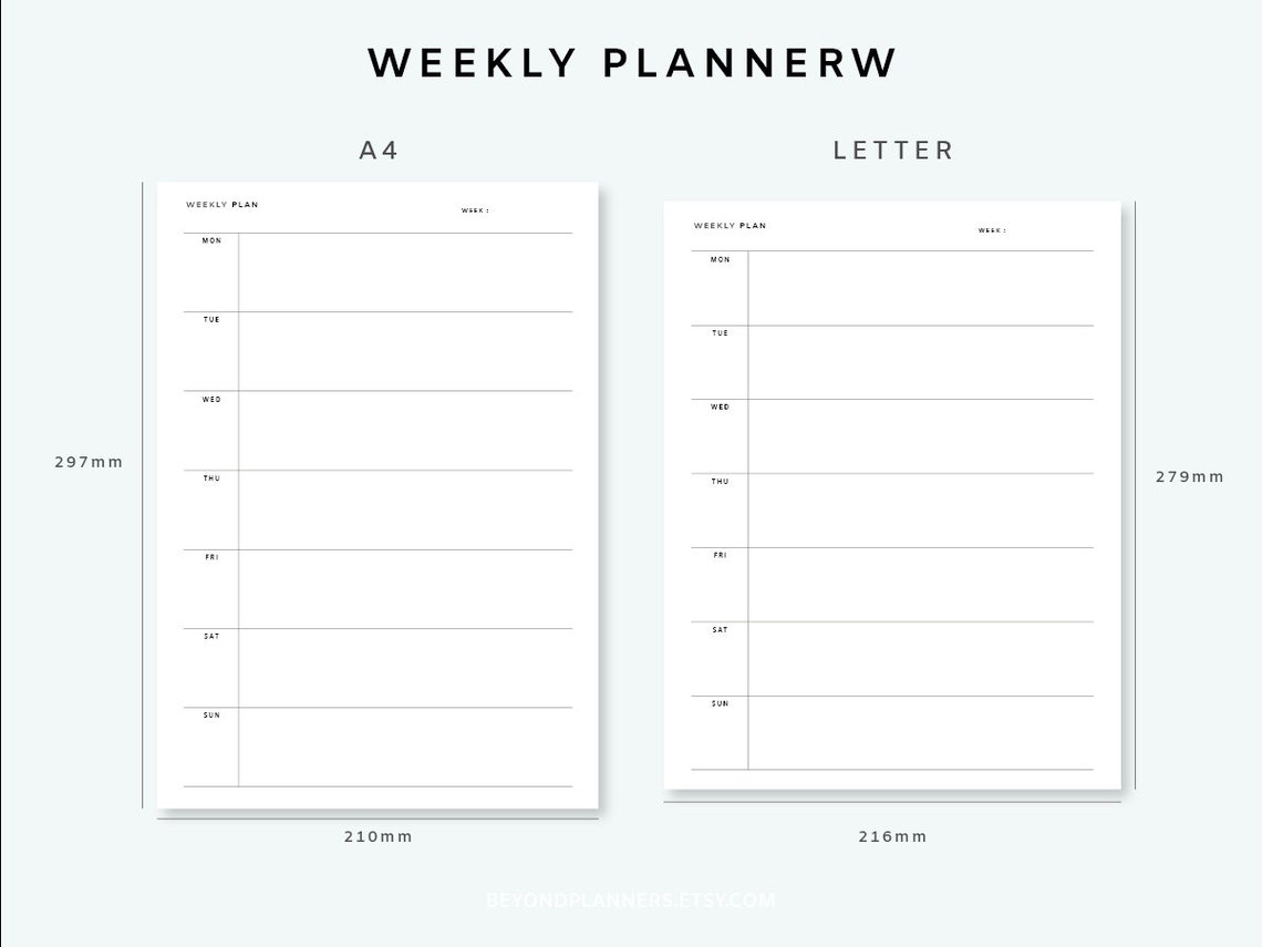 Weekly Planner Printable Vertical Planner Insert Simple - Etsy
