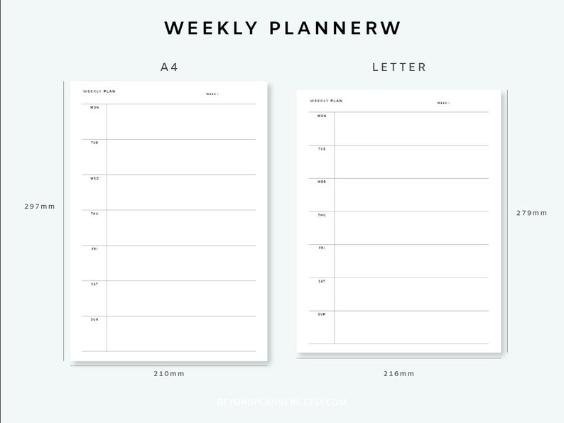 Weekly Planner Printable Vertical Planner Insert Simple - Etsy