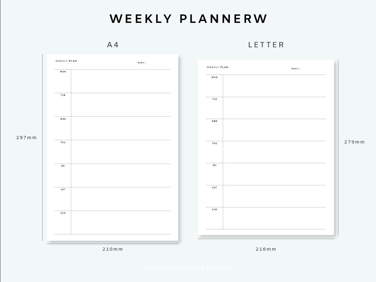 Weekly Planner Printable Vertical Planner Insert Simple - Etsy
