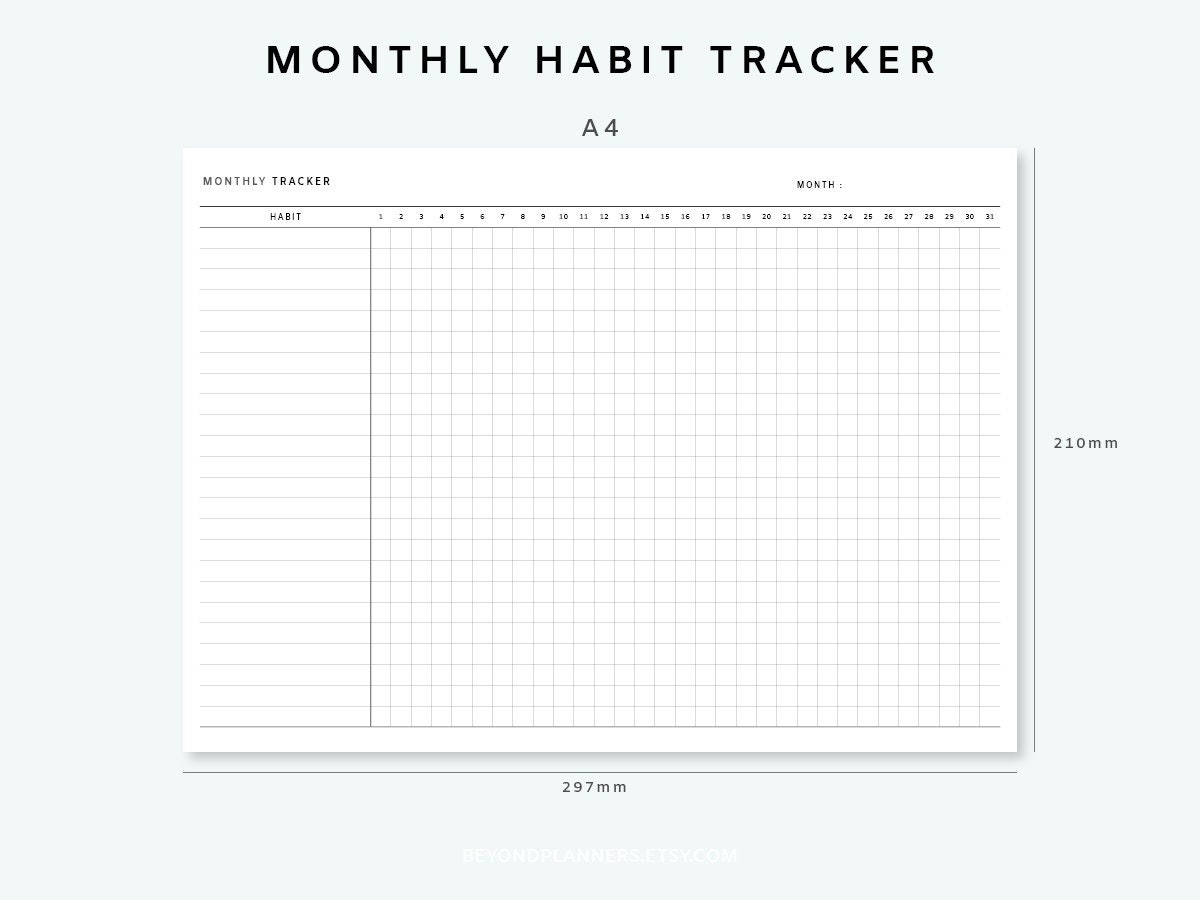 Monthly Habit Tracker Printable - Habit Tracker Template | Monthly Goal ...
