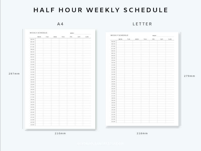 Half Hour Weekly Schedule Printable Half Hour Daily Schedule Template ...