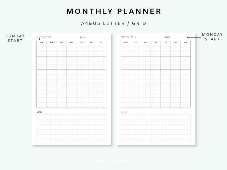 Month on One Page Insert - Undated Monthly Planner | Printable Monthly ...