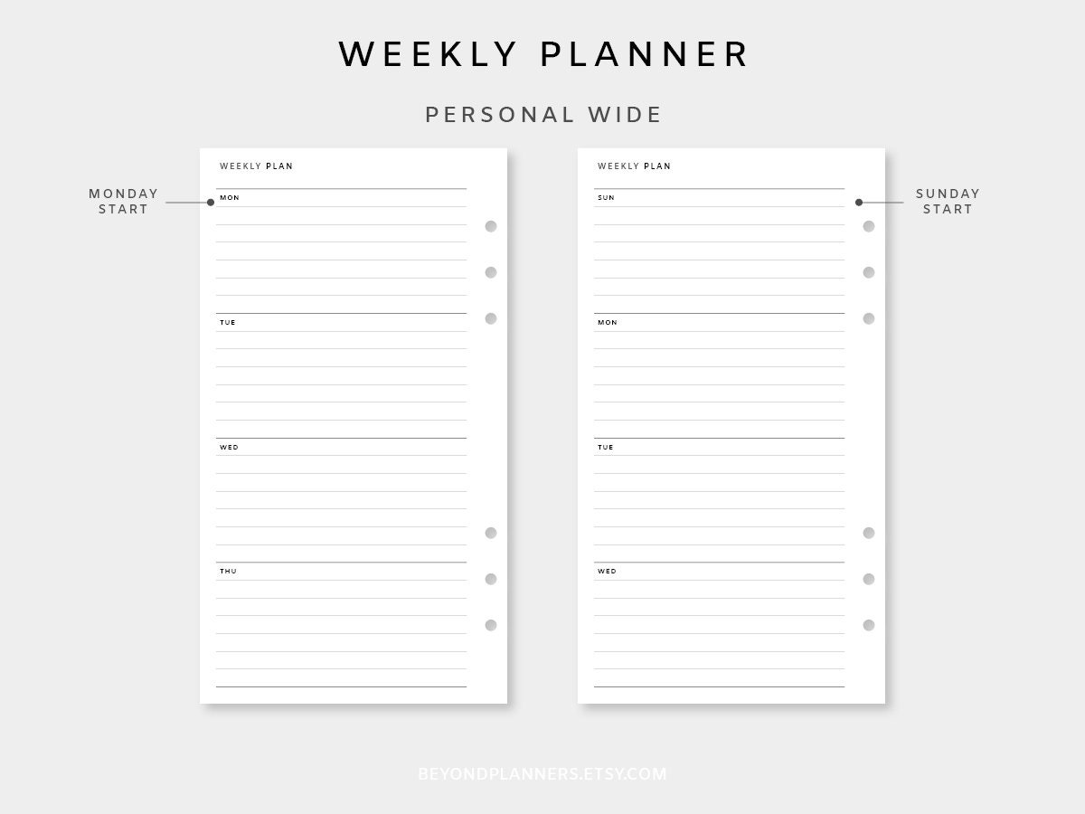 Weekly Planner Printable Week on Two Pages Weekly Planner Insert Weekly ...