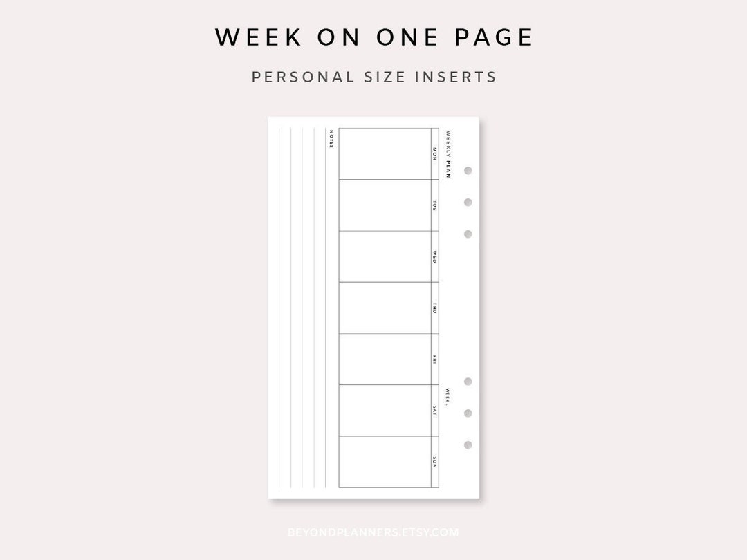 Week on One Page Personal Printable - Undated Weekly Planner Insert ...