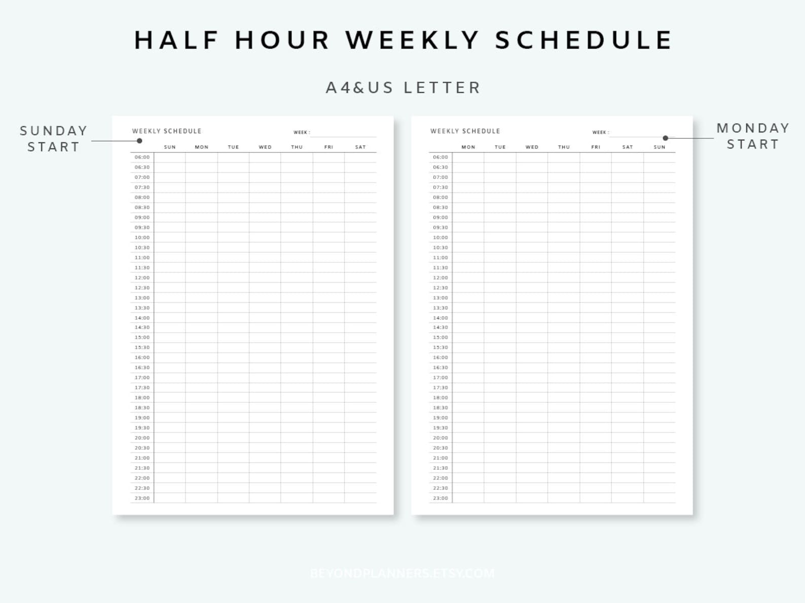 Half Hour Weekly Schedule Printable Half Hour Daily Schedule Template ...