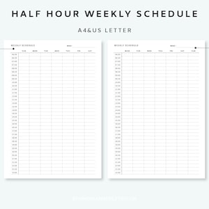 Half Hour Weekly Schedule Printable - Half Hour Daily Schedule Template ...