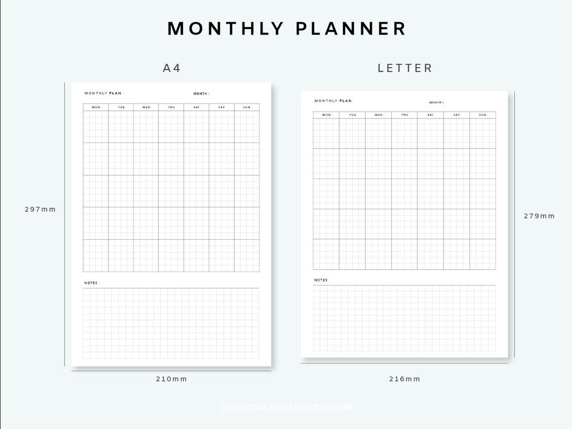 Month on One Page Insert Undated Monthly Planner Printable Monthly ...