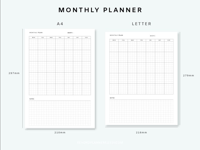Month on One Page Insert - Undated Monthly Planner | Printable Monthly ...