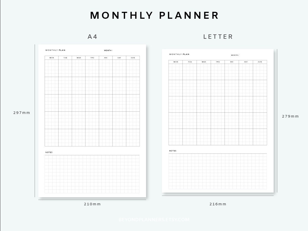 Month on One Page Insert - Undated Monthly Planner | Printable Monthly ...