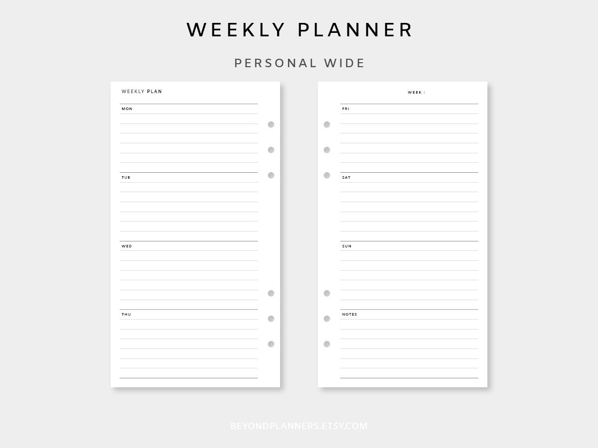 Weekly Planner Printable Week on Two Pages Weekly Planner Insert Weekly ...