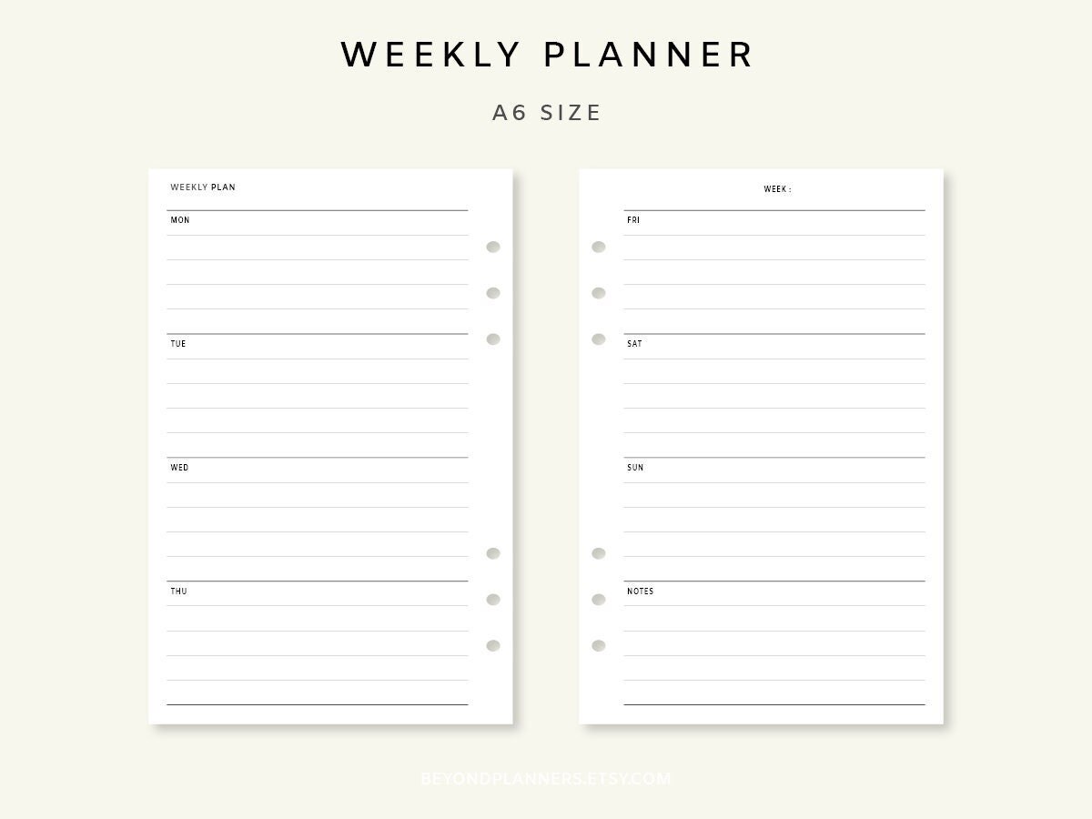 Weekly Planner Printable Week on Two Pages Weekly Planner Insert Weekly ...