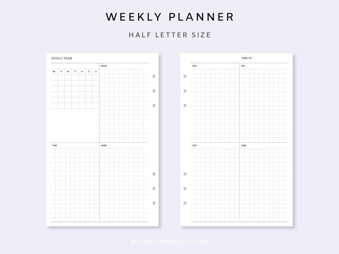 Weekly Planner Printable 2 Page - Week on Two Pages, Week at a Glance ...