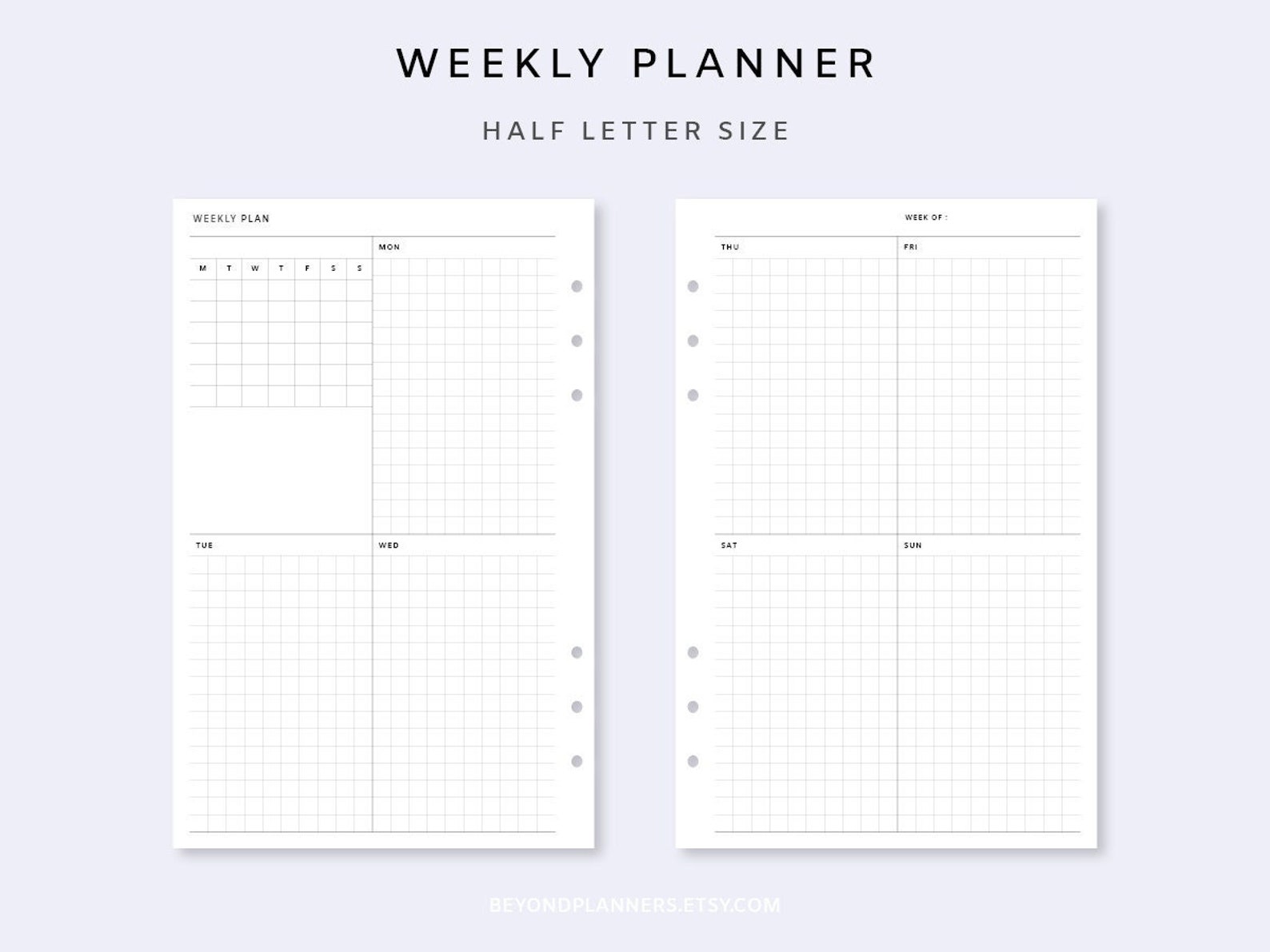 Weekly Planner Printable 2 Page - Week on Two Pages, Week at a Glance ...