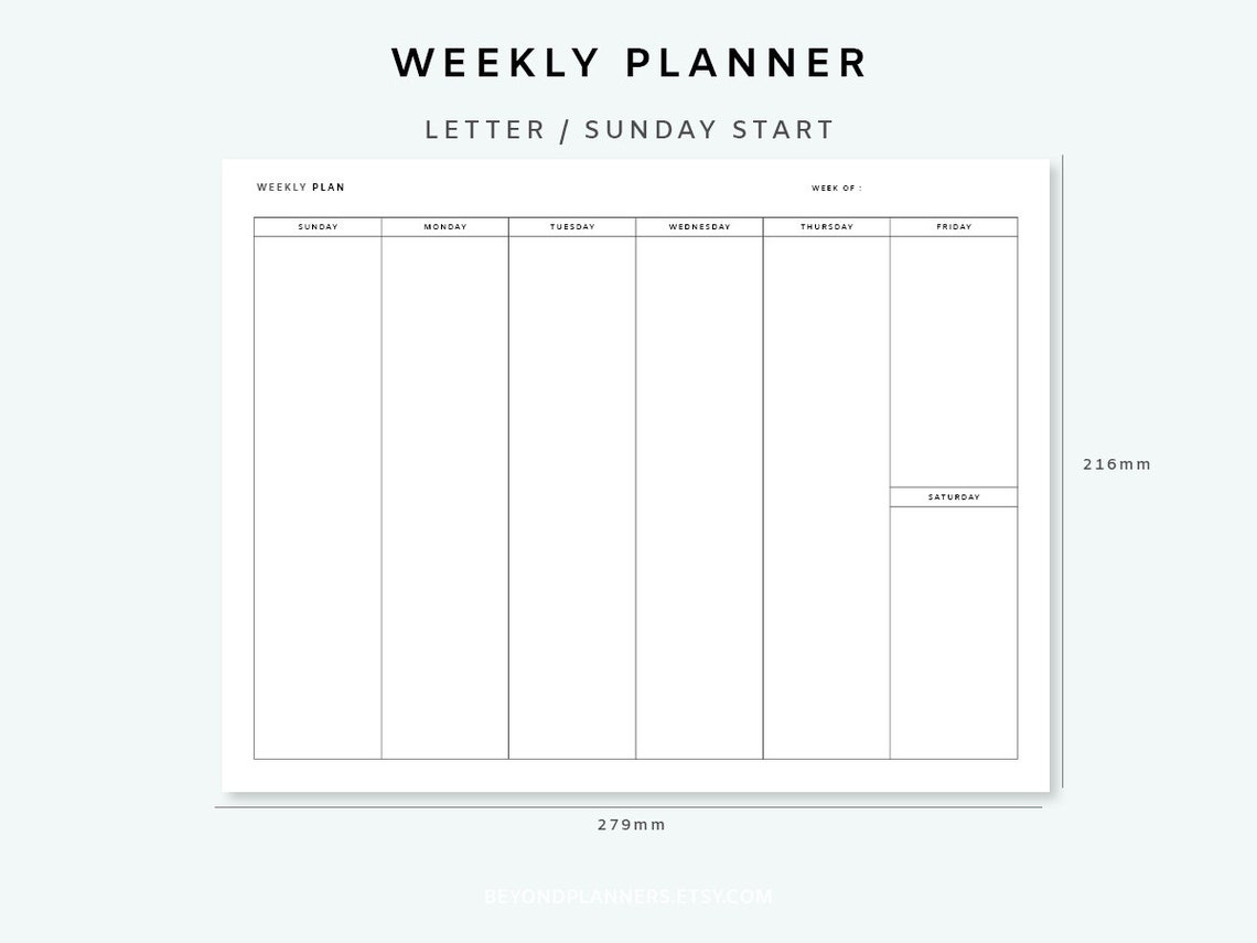 Weekly Planner Printable Weekly Page Vertical Weekly Planner Insert ...