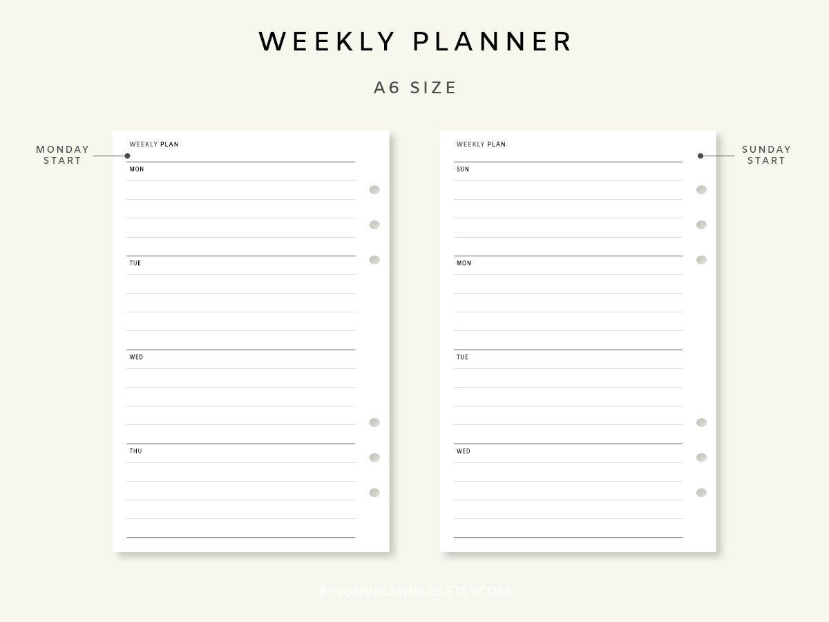 Weekly Planner Printable Week on Two Pages Weekly Planner Insert Weekly ...