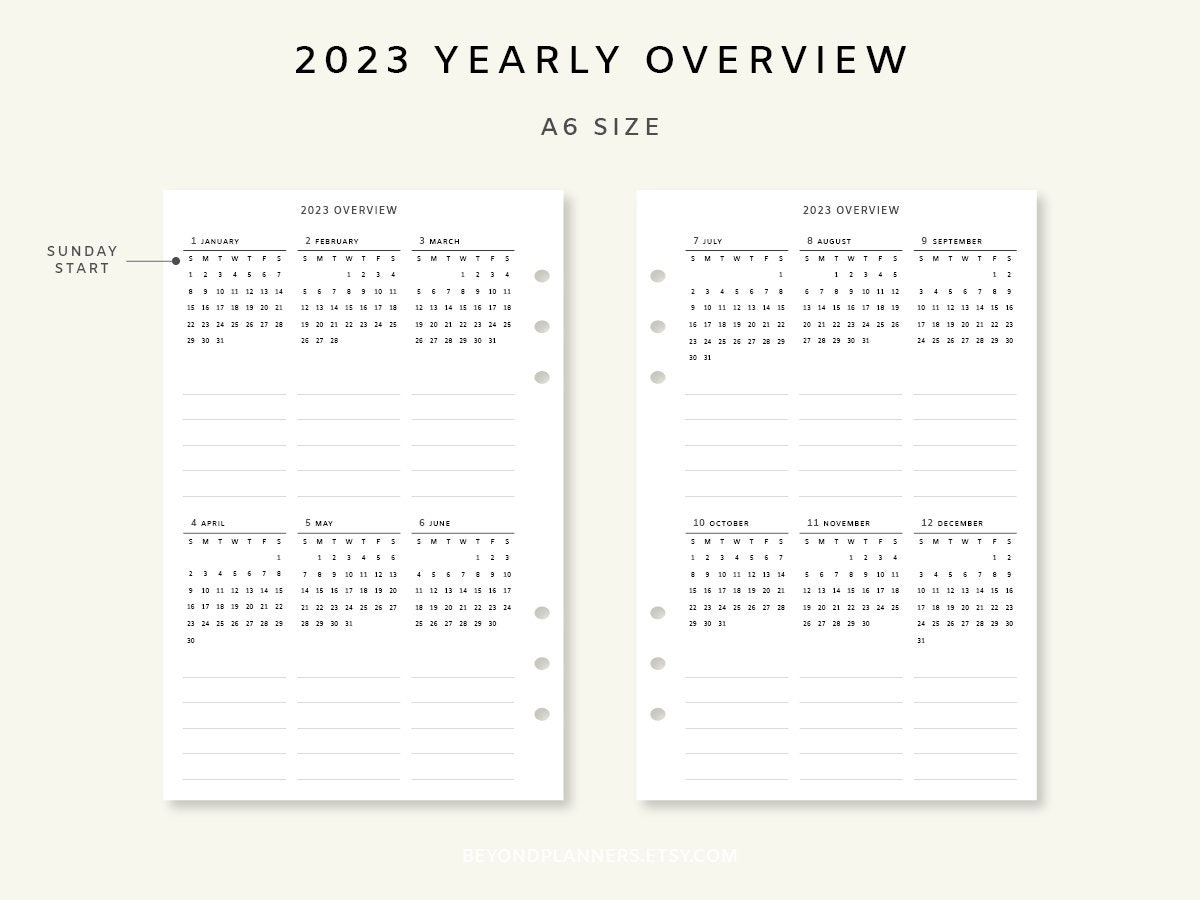 Yearly Overview Printable 2023 Yearly Planner Inserts - Etsy