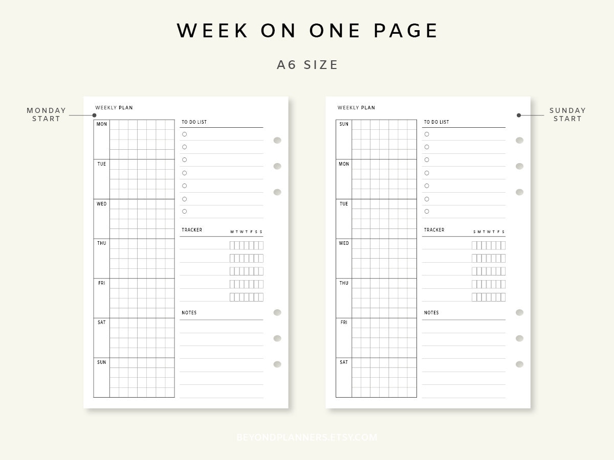 Weekly Planner Printable - Week on One Page PDF | Weekly Agenda ...