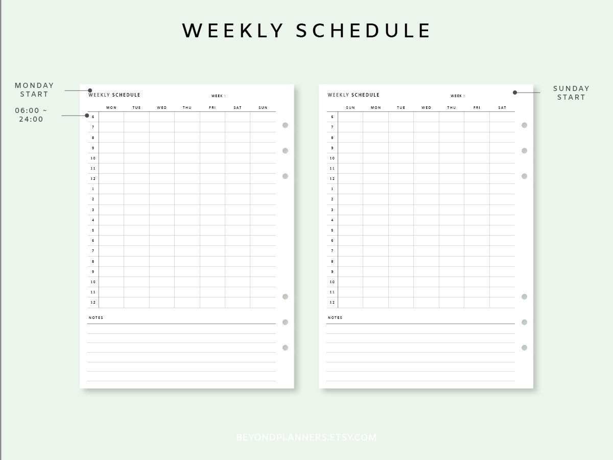 Weekly Schedule Printable Planner A5 Work Schedule Template Class ...