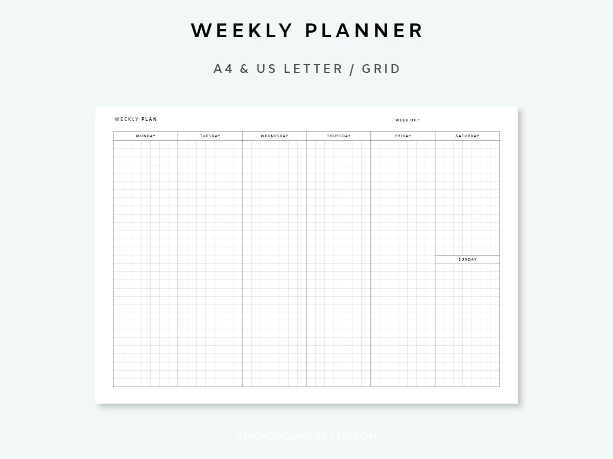 Weekly Planner Printable Horizontal Weekly Page Vertical Weekly Planner ...