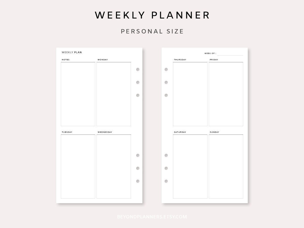 Weekly Planner Printable 2 Page - Week on Two Pages Personal | Weekly ...