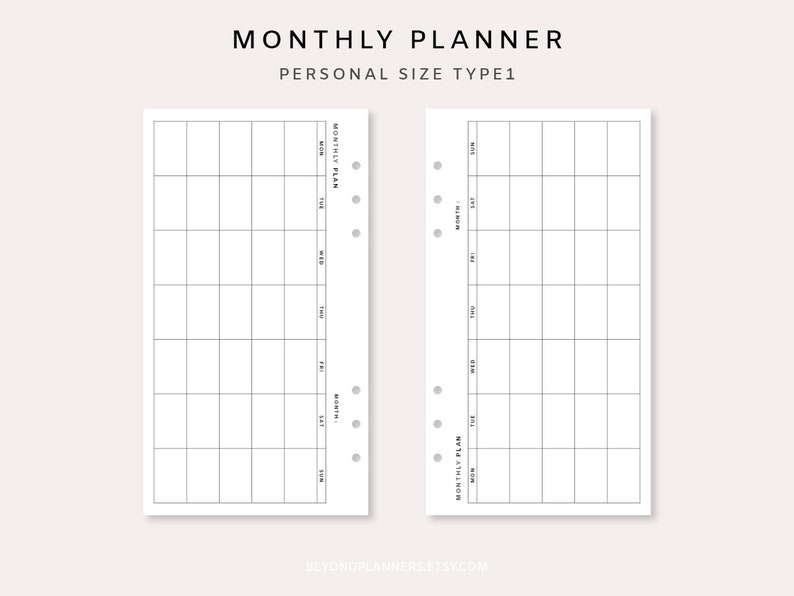 Month on One Page Undated Monthly Planner Insert Personal Month on 1 ...