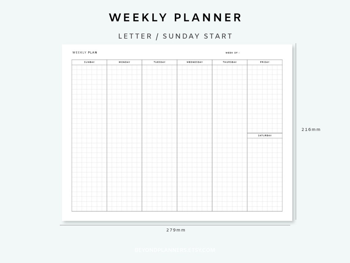 Weekly Planner Printable Horizontal Weekly Page Vertical Weekly Planner ...