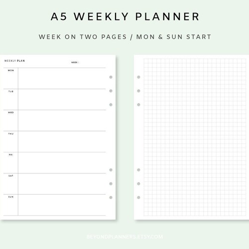 Weekly Planner Printable Vertical Week on Two Pages - Etsy