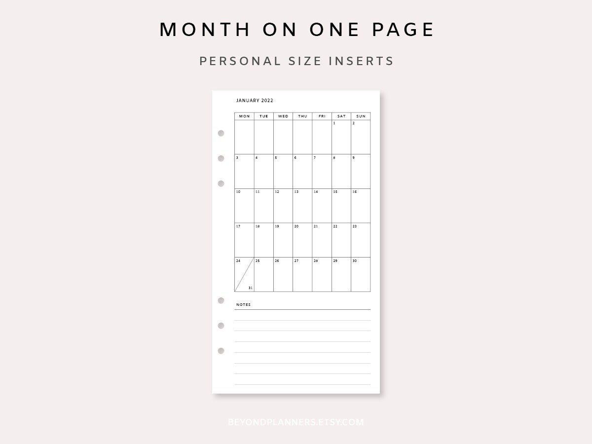 Monthly Layout 2022 Monthly Planner Printable Dated Month on 1 page ...