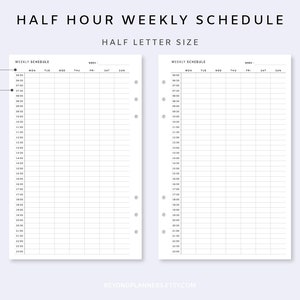 Half Hour Weekly Schedule Printable - Half Hour Daily Schedule Template ...