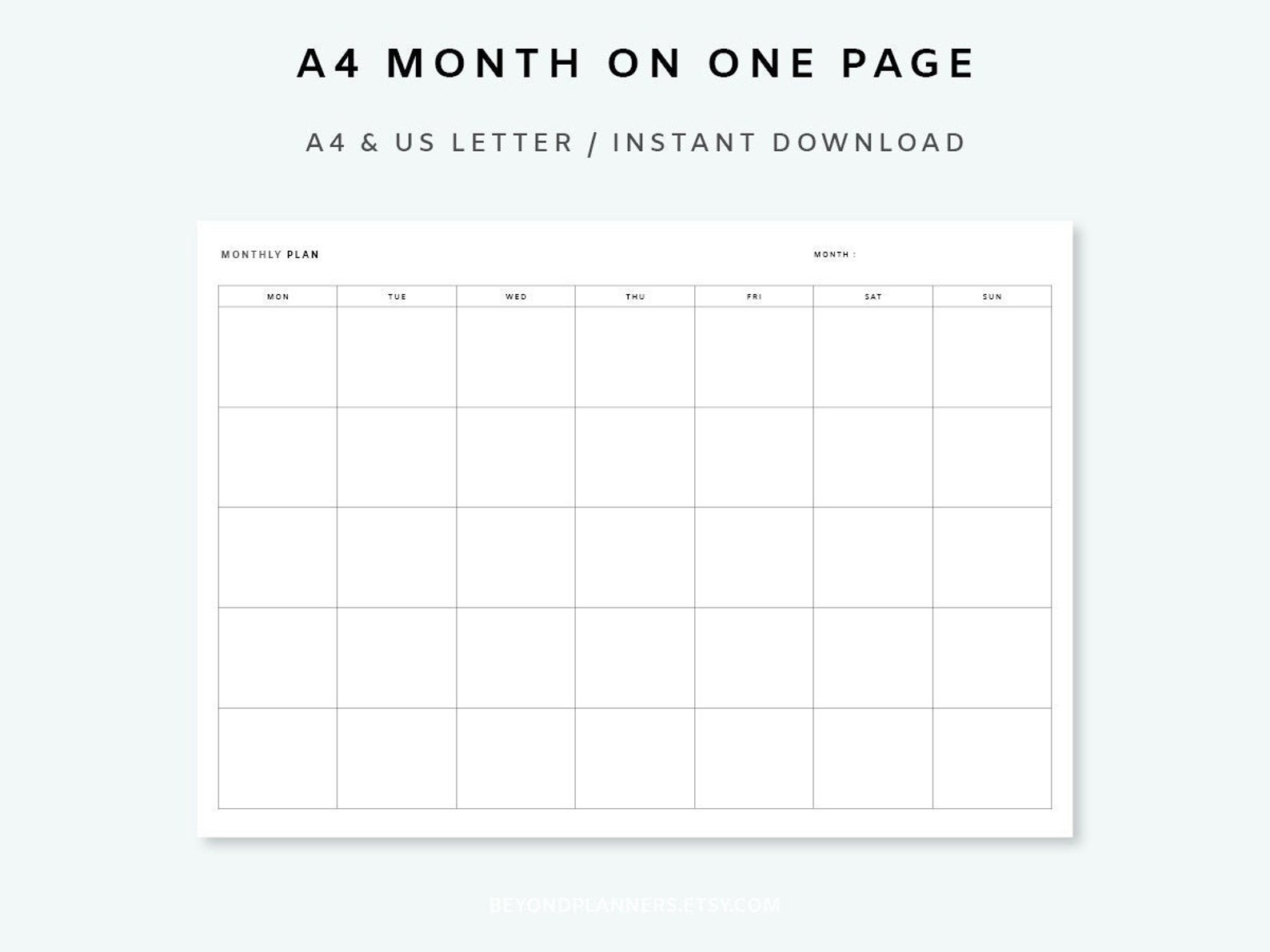 Month on One Page Undated - Monthly Planner Insert | Month on 1 Page ...