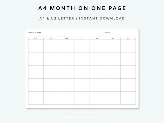 Month on One Page Undated Monthly Planner Insert Month on - Etsy