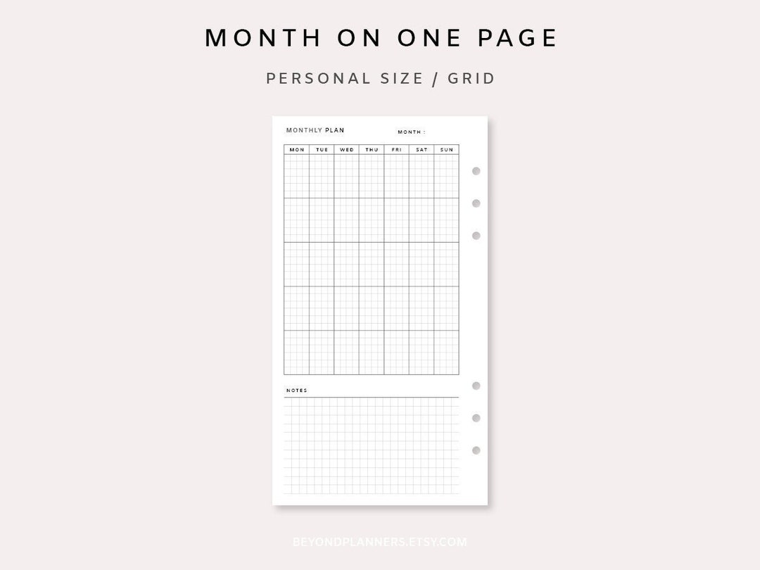 Month on One Page Insert Personal - Undated Monthly Planner PDF ...