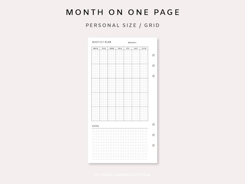 Month on One Page Insert Personal - Undated Monthly Planner PDF ...