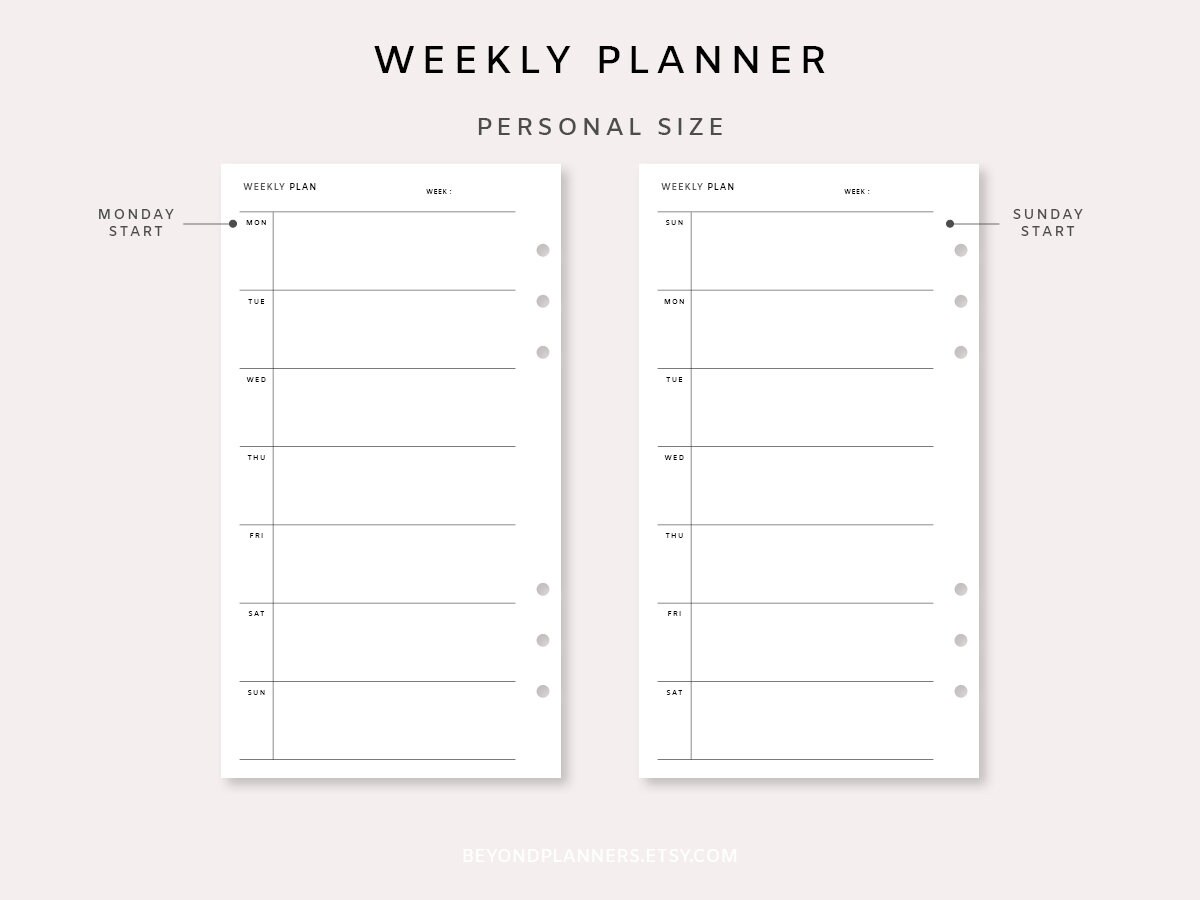 Weekly Planner Printable - Week on Two Pages | Weekly Planner Insert ...