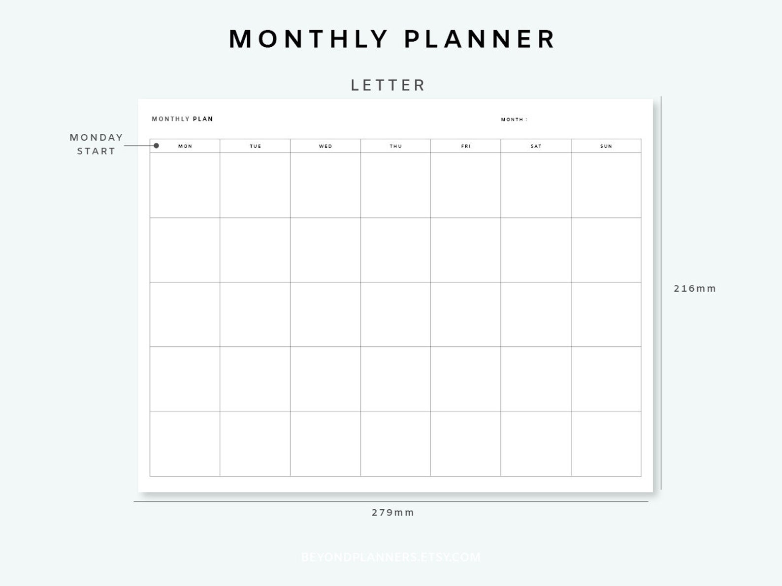 Month on One Page Undated - Monthly Planner Insert | Month on 1 Page ...