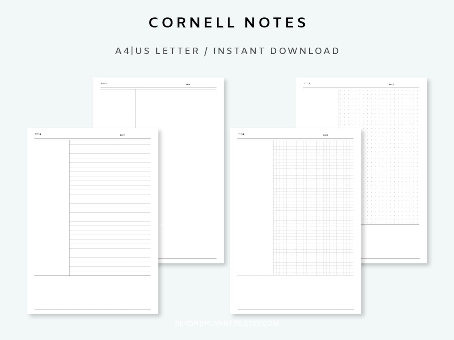 Cornell Notes Template Printable - A4,letter Size | Cornell Notes ...
