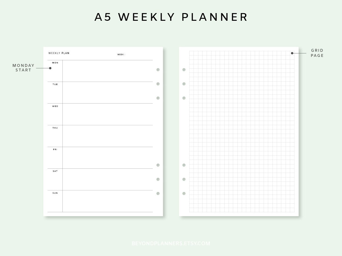 Weekly Planner Printable A5 Week on Two Pages Weekly - Etsy