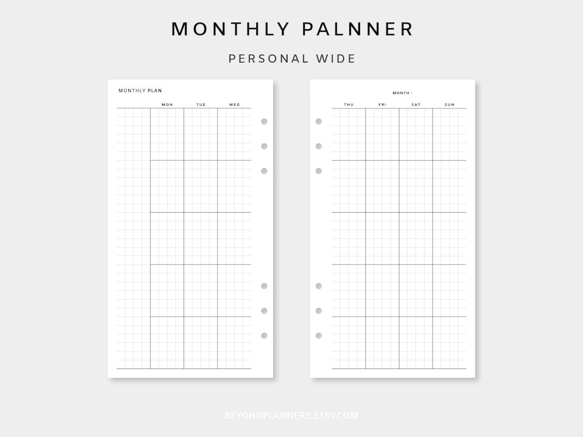 Monthly Planner Printable Month on Two Pages Undated - Etsy