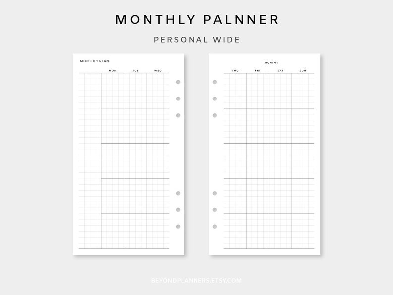 Monthly Planner Printable Month on Two Pages Undated Monthly Planner ...