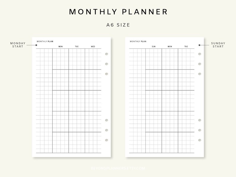 Monthly Planner Printable Minimalist - Month on Two Pages | Undated ...