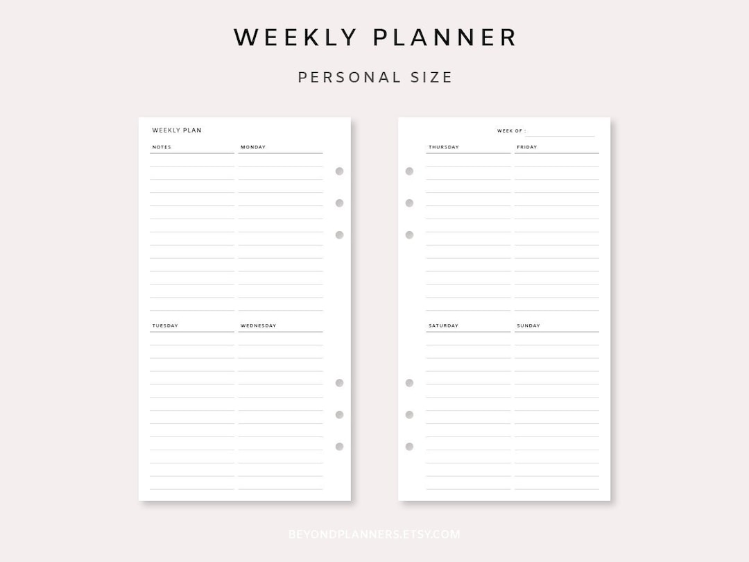 Weekly Planner Printable Vertical - Week on Two Pages | Weekly Planner ...