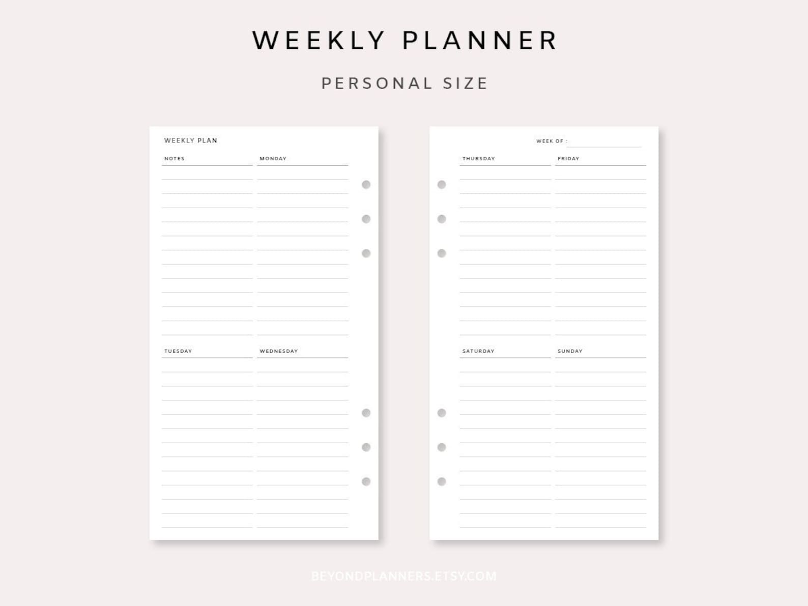 Weekly Planner Printable Vertical Week on Two Pages Weekly Planner ...