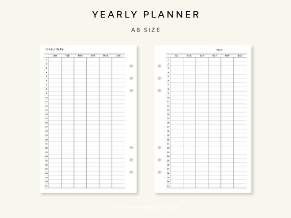Printable Yearly Planner Inserts Yearly Overview Printable - Etsy