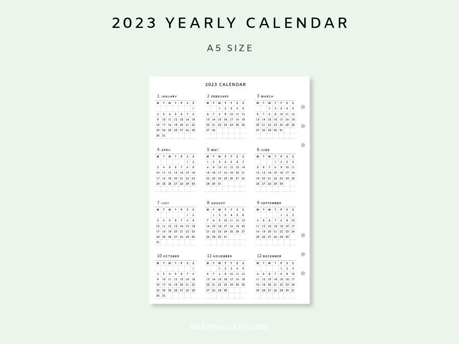 Yearly Calendar 2023 Planner Calendar Printable Inserts Etsy yearly-calendar-2023-planner-calendar-printable-inserts-etsy